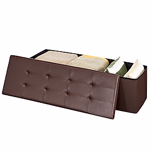 HOOBRO 43.3 Inchs Folding Storage Ottoman Bench, Storage Chest, Footrest, Coffee Table, Padded Seat, Upholstered Top, Holds up to 660 lb, for Living Room, Bedroom, Entryway, Brown BR110CW01
