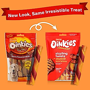 Hartz Oinkies Smoked Pig Skin Bacon Flavored Wrap Dog Treat Chews - 8 Pack