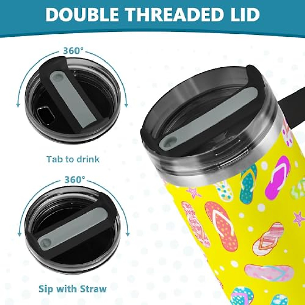 SDMKA 30oz Stainless Steel Tumbler with Straw and Handle, Vacuum Insulated Double-Walled Travel Mug, BPA-Free Leakproof Cup for Hot/Cold Beverages, Flip-flops Polka Dots