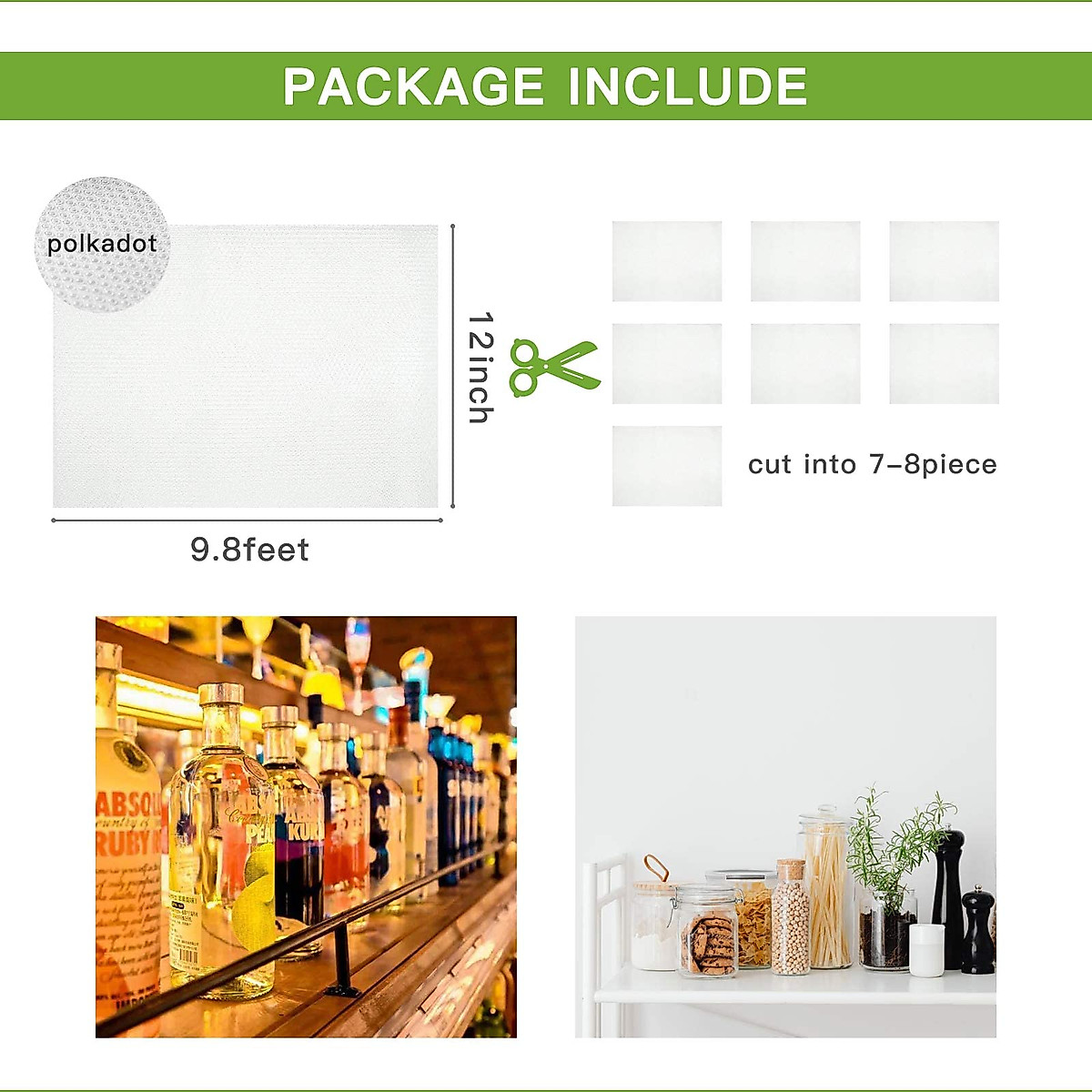 Multifunctional Shelve Liner Easy Cleaning Non-Slip Oil-Proof Cabinet Fridge Liner and Mat for Bar Kitchen Table 1 Roll 12 Inches x 10 FT(Polka Dot)