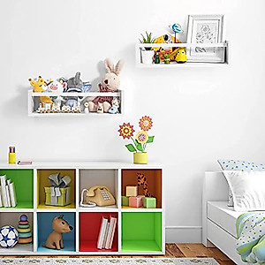 BESSLEE Floating Book Shelves for Kid’s Room, Minimalist Nursery Wall Décor Toddler Storage Natural Wood, 16” Long Bathroom Bedroom Living Room Office Hanging Organizer, Set of 2, Classic White