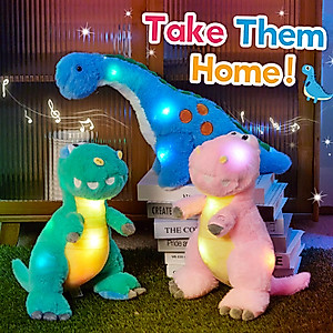 Houwsbaby 14" Blue Musical LED Dinosaur Stuffed Animal Floppy Diplodocus Plush Toy Singing Light Up Adorable Long Neck Lullaby Animated Soothe Baby Birthday Christmas Halloween for Kids Boy Toddlers
