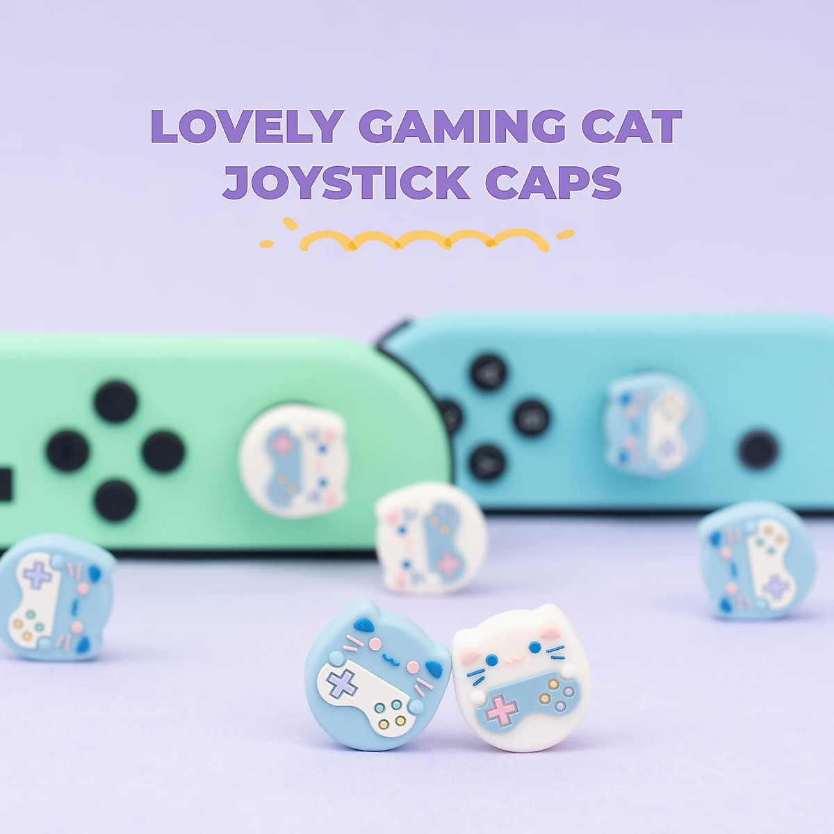 GeekShare Cute Animal Theme Thumb Grip Caps,Compatible with Switch/OLED/Switch Lite, Soft Silicone Joystick Cover,4PCS - Gaming Cat
