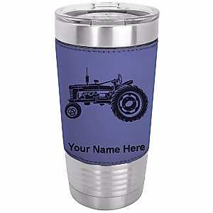 LaserGram 20oz Vacuum Insulated Tumbler Mug, Old Farm Tractor, Personalized Engraving Included (Faux Leather, Dark Purple)