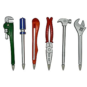 Maydahui 6PCS Tool Ballpoint Pens Black Ink Hardware Shape Pen Pipe Wrench Pincer Pliers Art Knife Spanner Hammer Screwdriver Design for Boys Worker Craftsman
