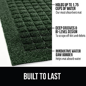 GORILLA GRIP Front Door Mat, Indoor Outdoor Ultra Absorbent Moisture Guard Doormat, Absorbs Up to 1.7 Cups of Water, Stain and Fade Resistant, Rubber Backing Doormats, Captures Dirt, 29x17 Green