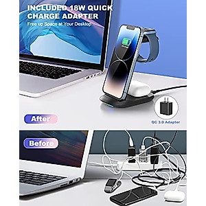 Wireless Charging Station,3 in 1 Fast Charger Stand Compatible with iPhone 14/13/12/11 Pro Max/X/Xs Max/8/8 Plus, iWatch Series ultra/8/7/6/5/SE/4/3/2, AirPods 3/2/pro/pro 2