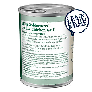 Blue Buffalo Wilderness Adult Wet Dog Food, High-Protein & Grain-Free, Made with Natural Ingredients, Duck & Chicken Grill, 12.5-oz. Cans, 12 Count