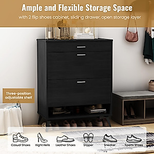 AWQM Shoe Cabinet, Modern Shoe Storage Cabinet with Hidden 2 Flip Drawers and Slide Drawer, Freestanding Slim Shoe Organizer Racks for Entryway, Hallway - Black