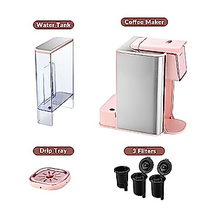 Mecity Pink Coffee Maker 3-in-1 Single Serve Coffee Machine, For K-Cup Coffee Capsule, Ground Coffee, Loose Tea, 6 to 10 Ounce Cup, Removable 50 Oz Water Reservoir, 120V 1150W