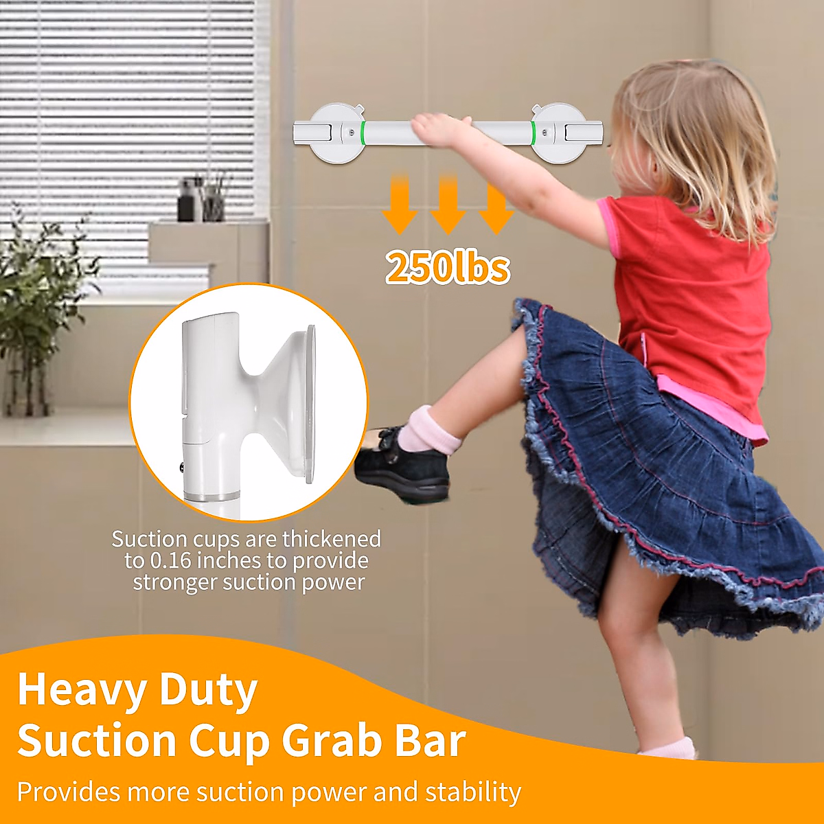 Shower Handle 18 Inch Grab Bars for Bathtubs and Showers Suction Bar Handles - Thickened Suction Cup Heavy Duty Safety Bathroom Rails Aid for Seniors, Elderly, Handicap - Wall & Toilet Support (1pack)