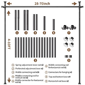Getsrichfc Room Divider, No Drilling Curtain Rod, Adjustable Heavy Duty Metal Tension Partition Room Dividers, Wall Divider for Room Separation