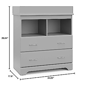 Storkcraft Brookside 2 Drawer Changing Table Dresser (Pebble Gray) – Nursery Dresser Organizer with Changing Table Topper, Chest of Drawers for Bedroom with 2 Drawers, Universal Design