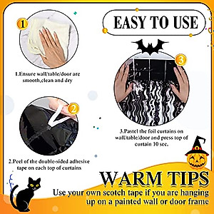 Jutom 6 Pieces 3.3 x 6.6 ft Wavy Tinsel Foil Fringe Curtains Foil Fringe Streamer Backdrop Party Curtain for Sea Mermaid Baby Shower Birthday Party Decoration(Black)