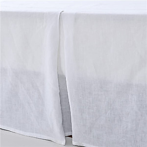 MEADOW PARK Washed French Linen Tailored Bed Skirt, Box Pleat Bed Skirt, Dust Ruffle, King Size, 78" W x 80" L, Drop 16", Super Soft,White