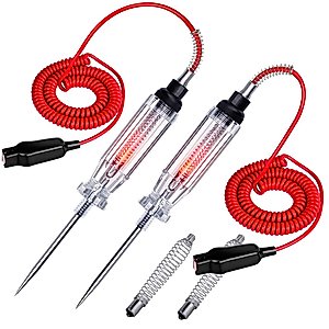2PCS Heavy Duty Automotive Circuit Tester, Premium 6-24V Test Light with Extended Spring Test Leads & Sharp Piercing Probe, Circuit Voltage Tester with Replacement Indicator Light for Car/Vehicles