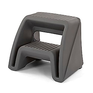 Simplay3 Handy Home Step Stool Plastic Two-Step Stool Seat - Indoor or Outdoor Use - 15.5" x 19" x 16" - Gray, Made in USA
