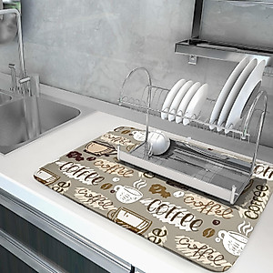 Coffee Dish Drying Mat for Kitchen Counter Decor Eat Signs 18x24 Inch Absorbent Reversible Microfiber Dish Drying Pad Dish Cafe Drainer Rack Mats for Coffee Bar