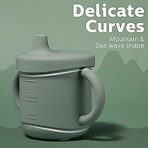 Baby Straw Cup Silicone Baby Training Cup 6 oz Infant Learning Cup Baby Training Sippy Cute Cup with Lid and Handle Baby Transition Cup for Over 6 Months Baby Infant Toddler (Seawater Green, 1)