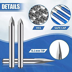 12 Pieces CNC Router V Bits, 1/8" Shank 3 Edge Pyramid Engraving Bits, 0.1 mm Tip 15/20/ 30/45/ 60/90 Degrees Wood Carving Tools