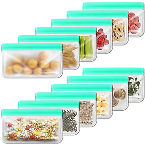 12 Pack Reusable Snack Bags, Reusable Ziplock Silicone Bags Reusable Food Storage Bags, Snack Size Zip Lock Bag for Travel Home Fridge Kitchen Organization and Storage Lunch Meal Prep Snack Containers