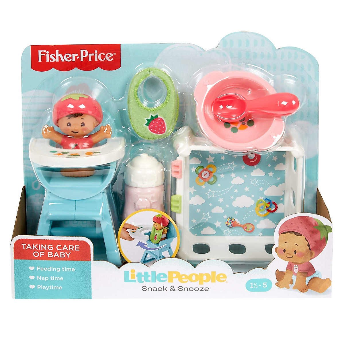 Fisher-Price Little People Snack & Snooze 7-Piece Play Set, Early Role-Play Toy for Toddlers and Preschool Kids Up to Age 5