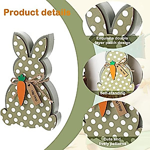 3 Pcs Easter Bunny Decor Spring Decor Farmhouse Sign Rustic Tiered Tray Decorations Bunny Spice Table Centerpieces Standing Wooden Rabbits Block Sign for Easter Kitchen
