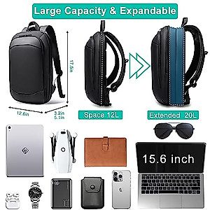 Slim Laptop Backpack for Men 15.6 inch,Waterproof Anti Theft Business Travel Backpack for Men and Women,Lightweght Expandable Durable College Backpack Weekend Casual Daypack Computer Work Laptop Bag