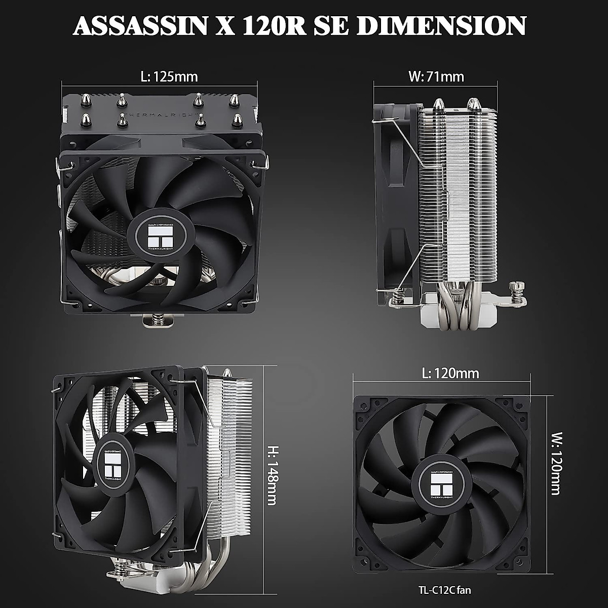 Thermalright Assassin X120 Refined SE CPU Air Cooler, 4 Heat Pipes, TL-C12C PWM Fan, Aluminium Heatsink Cover, AGHP Technology, for AMD AM4 AM5/Intel LGA 1150/1151/1200/1700