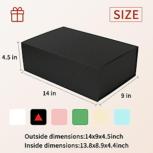 YINUOYOUJIA Large Gift Box14x9x4.5 Inch,Black Gift Box with Magnetic Closure Lid,Ribbon and Card,Present Box for Birthady,Valentine's Day,Mother's Day,Christmas,Box DIY,Anniversary