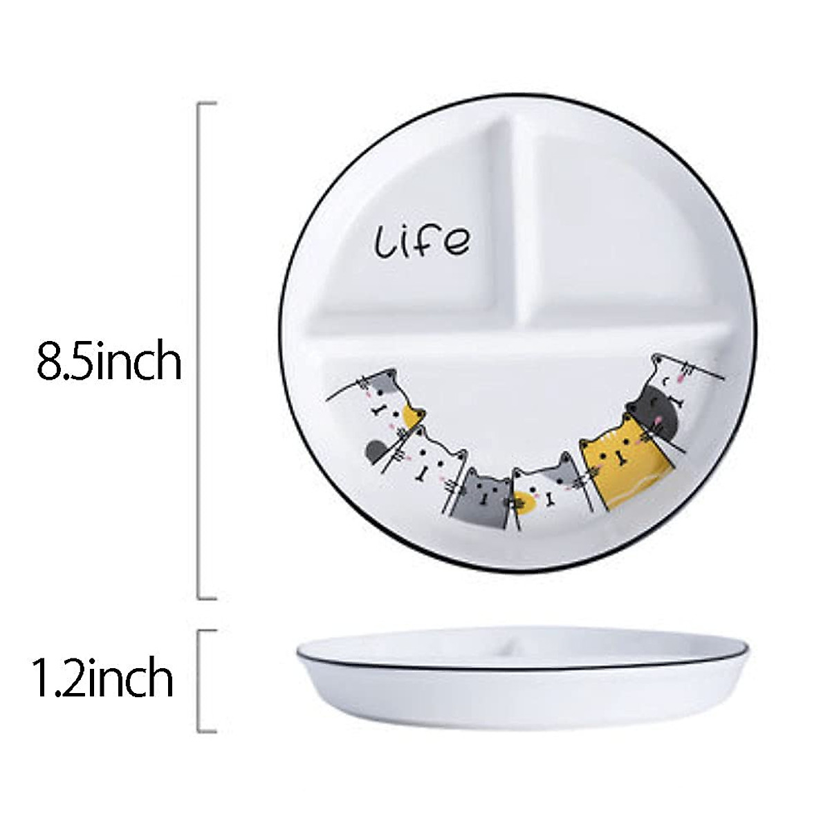 Ceramic Cartoon Cat Round Divided Plate Dinner Plate Luncheon Plate Salad Plate