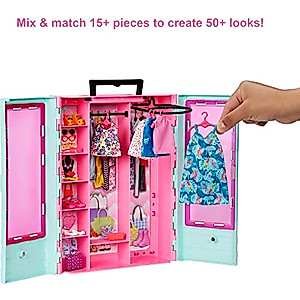 Barbie Closet Playset with 3 Outfits, Styling Accessories and Hangers, Mix-And-Match Barbie Clothes for 50+ Looks (Amazon Exclusive)