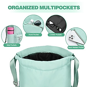 BAVELOE Drawstring Backpack with Wet Pocket Gym Backpack Water-Resistant Cinch String Bag Beach Swim for Women Men（Mint Green）
