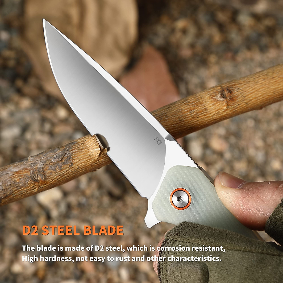 SUMACO Pocket for Men Knife D2 Steel & G10 Handle 3.54" Blade Length Pocket Knives With Clip & Folding Knives - EDC Camping Fishing Outdoor Jade