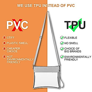 ZOEGATE Clear Bag Crossbody Purse Bag Stadium Approved Clear Concert Purse Shoulder Bag Tote Bag with 5 Cool Stickers (Grey)