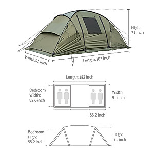 S'more Deeper Glamping Tent with Porch, 2/3/4/5/6 Person Durable Weatherproof Camping Tent, Large Family Tent with Room Divider, Easy Setup Tent with Screen Room