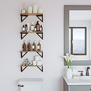 Wallniture Minori Floating Shelves Set of 4, Small Bookshelf Unit for Bedroom, Office, Bathroom, and Living Room, Natural Burned Rustic Wood Wall Decor with Metal Floating Shelf Bracket