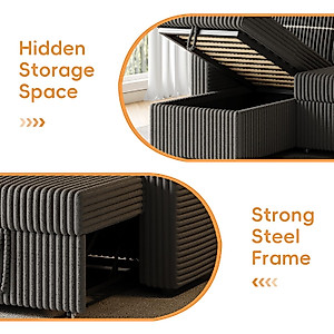 85"Sectional Sleeper Sofa bed,L Shaped Pull Out Couch Bed with USB Port and Cup Holders,Corduroy Modular Sofa with Storage Chaise,Small Couch for Living Room,Apartment,Office (Dark Grey)