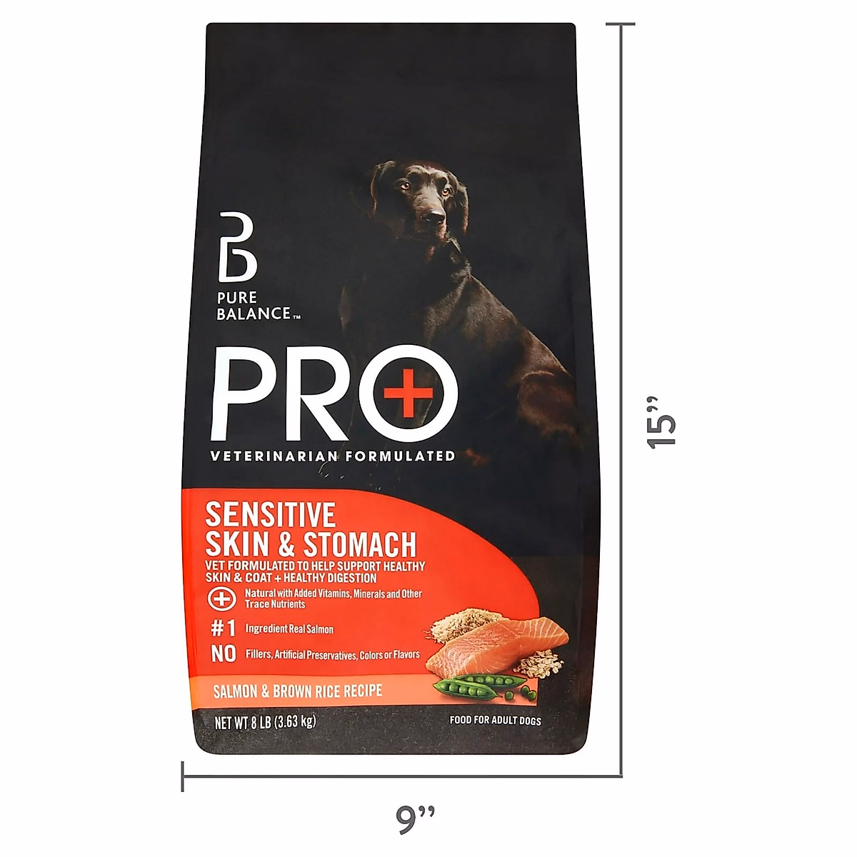 Pure Balance Pro+ Sensitive Skin & Stomach Dog Food, Salmon & Rice Recipe – Vet Formulated for Sensitive Dogs – Supports Skin Health, Digestive Health – 8LB Bag (This is A 8 LBS Bag)