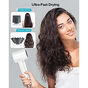 Fentgo High Speed Ionic Hair Dryer with Diffuser, Professonal Blow Dryer 110,000 RPM Brushless Motor for Fast Drying, 1500W 4Temps /2Speeds, Thermo-Control Hairdryer for Women Home Travel (White)