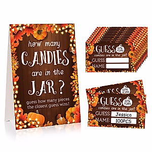 FaCraft Guess How Many Candies Are in the Jar 50PCS Fall Pumpkin Baby Shower Candies Guessing Game Cards for Thanksgiving Fall Halloween Bridal Shower Baby Shower Party Game Favor Supplies Decorations