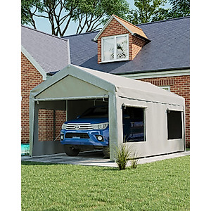 Quictent 13'X20' Heavy Duty Carport Car Canopy Galvanized Car Port Garage Outdoor Carport Canopy Boat Shelter with Reinforced Ground Bars-White