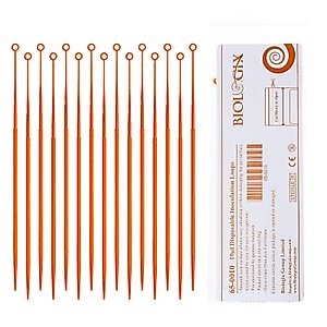 Biologix 25Pcs 10ul Disposable Inoculating Loop, Gamma Sterile Plastic Sampling Rod, Orange Polypropylene Inoculation Tool for Cell Biology and Scientific Lab Supplies, Aseptic Reusable Package