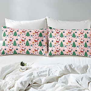 Kids Merry Christmas Tree and Snowman Fitted Sheet Twin Size Xmas Deer Elk Decor Bed Sheet Set for Boys Girls Teens Bedroom Decor Snowflake Bedding Set Women Men Bed Cover with 1 Pillow Case