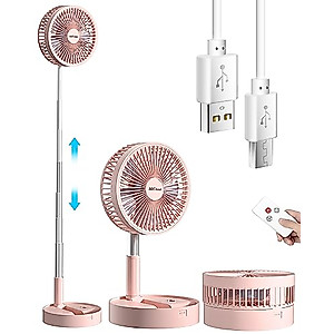 AICase Stand Fan,Folding Portable Telescopic Floor/USB Desk Fan with 7200mAh Rechargeable Battery,4 Speeds Super Quiet Adjustable Height and Head Great for Office Home Outdoor Camping-pink