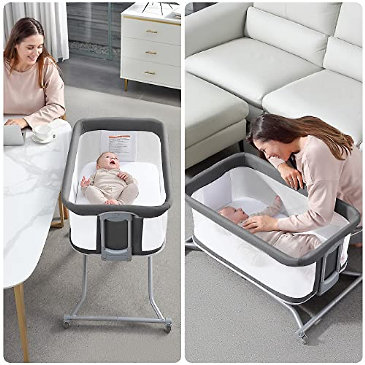 RONBEI Baby Bassinet, Bedside Bassinet for Baby Easy Folding and Storage Bassinets Bedside Cribs for Newborn/Infants Portable Travel Lightweight Bassinet