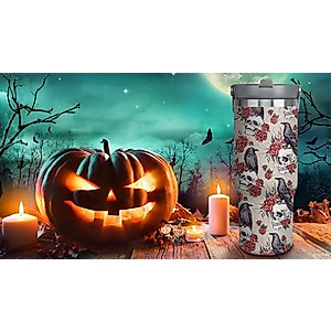 ysnifeiw 30oz Halloween Tumbler with Top Handle and Straw, Stainless Steel Insulated Gohst Pumpkin Cup Halloween Skeleton Coofee Mug Gifts for Women Men