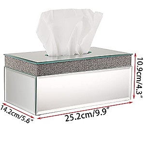 Sumnacon Crystal Tissue Box Cover - Decorative Glass Tissue Box Holder, Sparkling Facial Tissue Holder for Bathroom Living Room Dresser Night Stand Desk Table Office Home Decor (9.9 x 5.6 Inch/Rectangular, Silver)