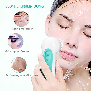 Waterproof Facial Cleansing Spin Brush Set with 5 Exfoliating Brush Heads - Electric Face Scrubber Cleanser Brush by CLSEVXY - Face Brush for Gentle Exfoliation and Deep Scrubbing