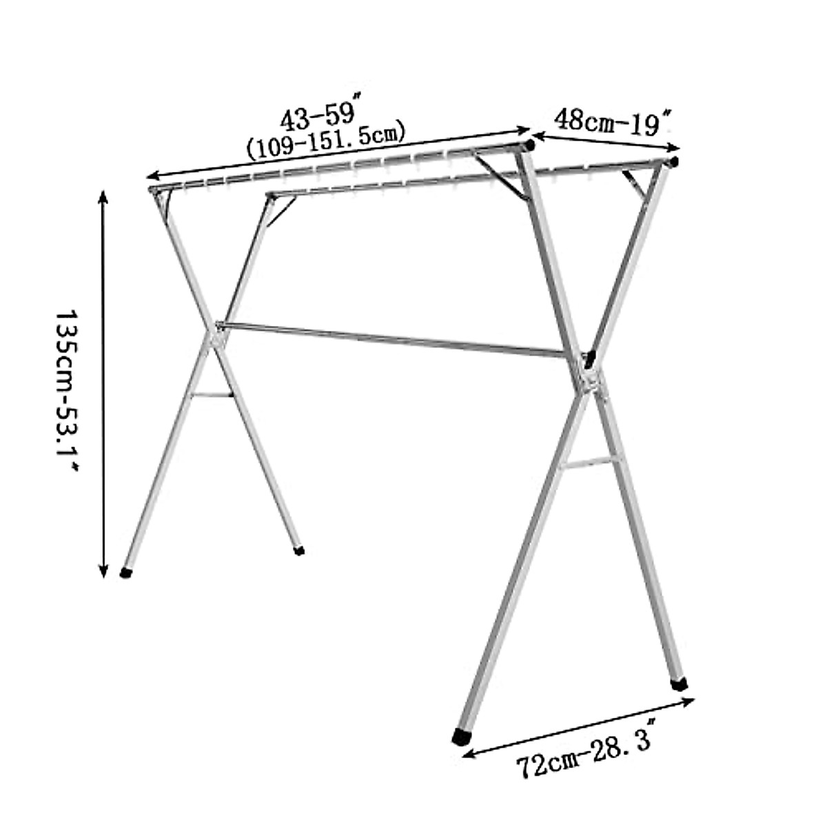 TORIBIO Clothes Drying Rack, 59 Inch Retractable Laundry Drying Rack Folding Indoor Outdoor, Length Adjustable Saves Space Heavy Duty Stainless Steel Clothing Drying Rack with Windproof Hooks